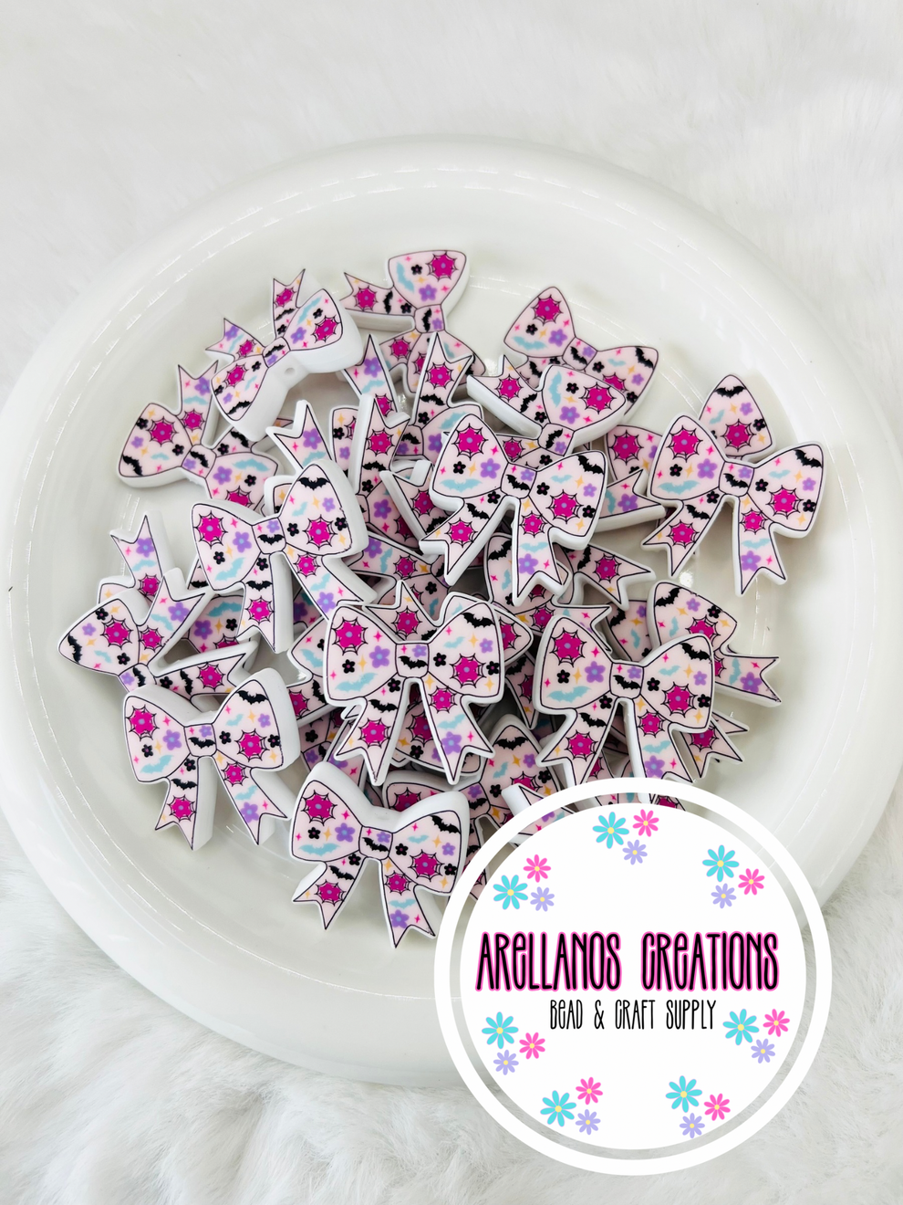 Spooky daisy printed flat bow focal EXCLUSIVE – Arellanos Creations