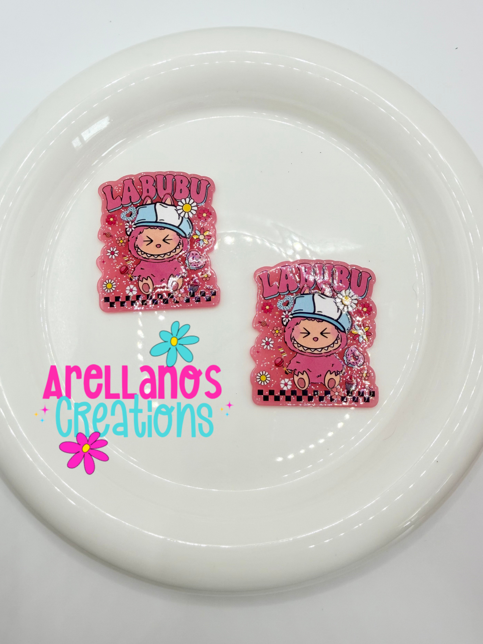 AF-41 pink floral labu - acrylic flatback – Arellanos Creations