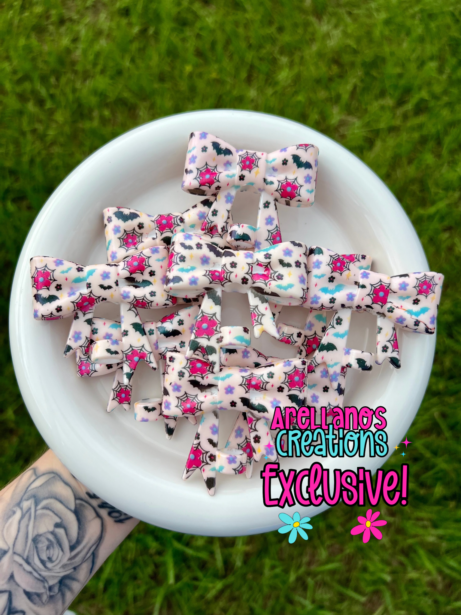 #64 spooky daisy shiny printed large bow straw topper EXCLUSIVE ...